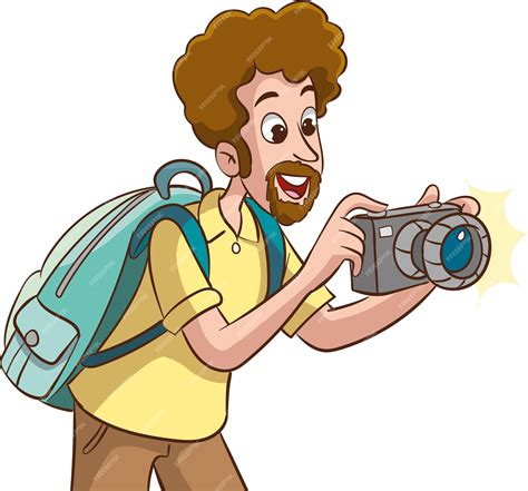 사진 작가 젊은 남자 사진을 찍고 프리미엄 벡터