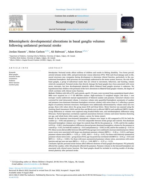 Pdf Bihemispheric Developmental Alterations In Basal Ganglia Volumes Following Unilateral
