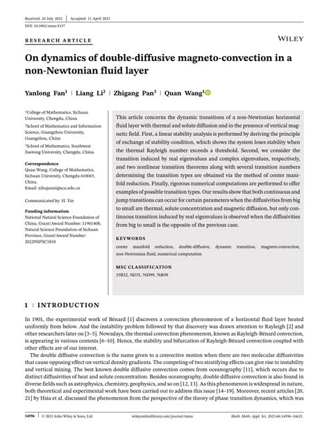 On Dynamics Of Double‐diffusive Magneto‐convection In A Non‐newtonian Fluid Layer Request Pdf