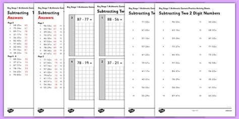 Subtracting 2 Digit Numbers KS1 Arithmetic Worksheet