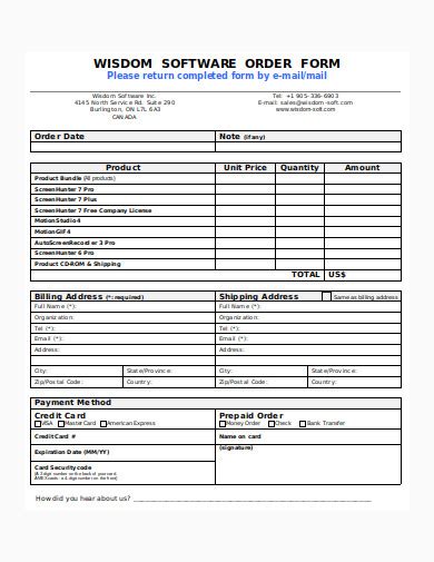 Free 52 Order Forms In Pdf Ms Word Excel