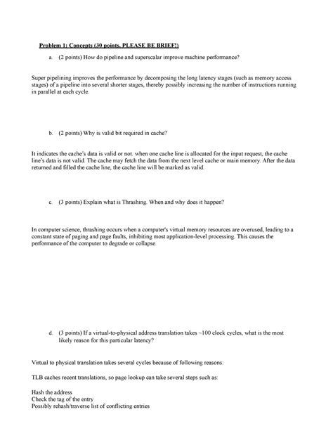 Hw9 Solution Computer Architecture Problem 1 Concepts 30 Points