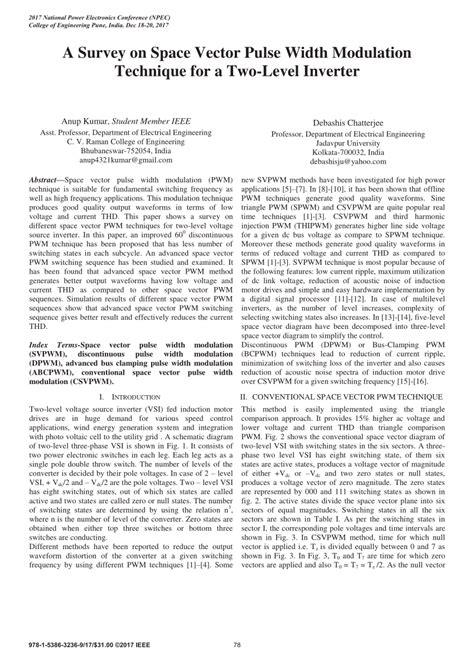 Pdf A Survey On Space Vector Pulse Width Modulation Technique For A Two Level Inverter