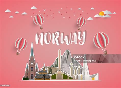 노르웨이 랜드마크 글로벌 여행 및 여행 종이 배경 디자인 Templateused 광고 책 배너 템플릿 여행 비즈니스 또는 프레 젠 테이 션에 대 한 벡터 3차원 형태에 대한
