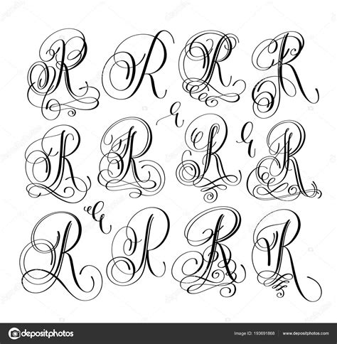 Calligraphy Lettering Script Font R Set Hand Written Stock Vector