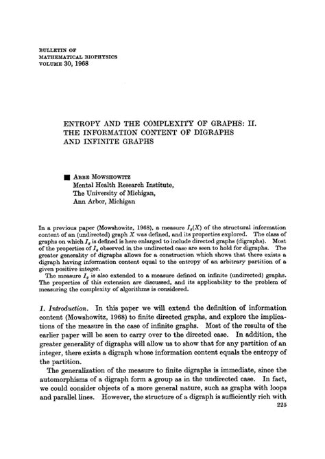 Pdf Entropy And The Complexity Of Graphs Ii The Information Content Of Digraphs And Infinite