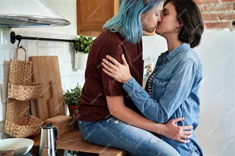 Premium Photo Romantic Lesbian Couple Kissing And Hugging Intimately