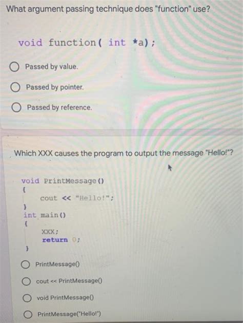 Solved What Argument Passing Technique Does Function Use