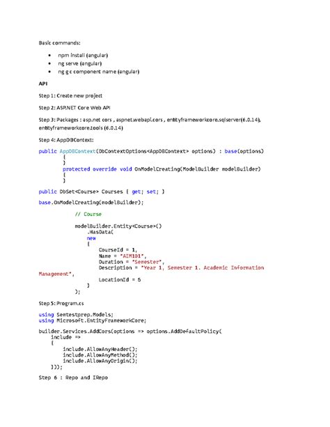 Api Notes Basic Commands • Npm Install Angular • Ng Serve Angular • Ng G C Component Name