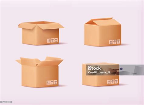 깨지기 쉬운 표시가 있는 상자 개봉 및 폐쇄 상자 포장 판지 배달 골판지 상자 모형 세트 3d 벡터 그림입니다 갈색에 대한 스톡 벡터 아트 및 기타 이미지 Istock