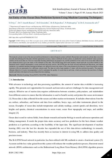 Pdf An Entity Of The Ocean Data Prediction System Using Machine Learning Techniques