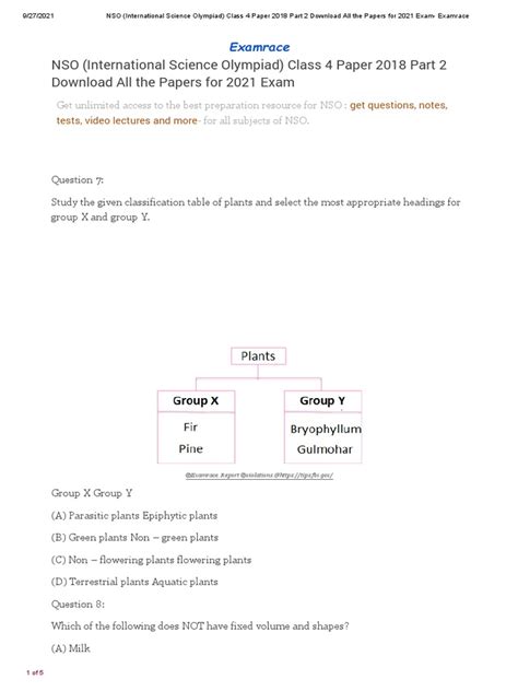 Nso International Science Olympiad Class 4 Paper 2018 Part 2 Download All The Papers For 2021