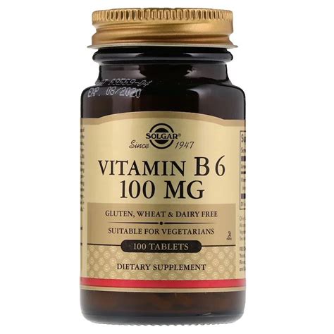Купить Витамин В6, Vitamin B6, Solgar, 100 мг, 100 таблеток, цена 406 ...