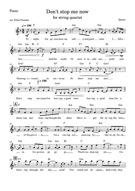 Queen Dont Stop Me Now With Chords And Lyrics Partitura By Thec P