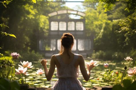 Premium Ai Image Girl In Yoga Pose Amidst Mesmerizing Garden
