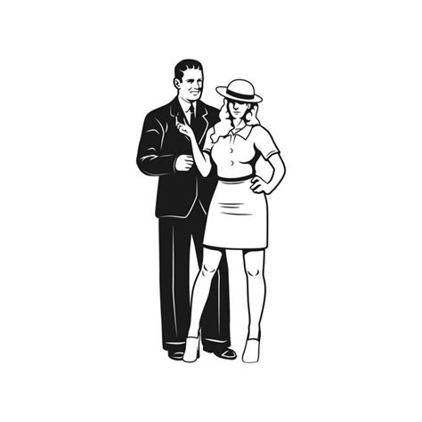 다정하게 서 있는 한 쌍의 연인 벡터 일러스트 레이 션 프리미엄 벡터