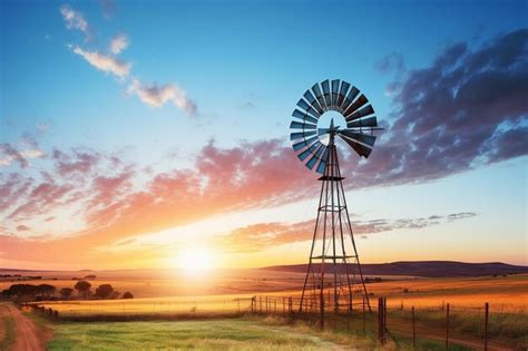 Premium Photo Sunset Over A Picturesque Windmill