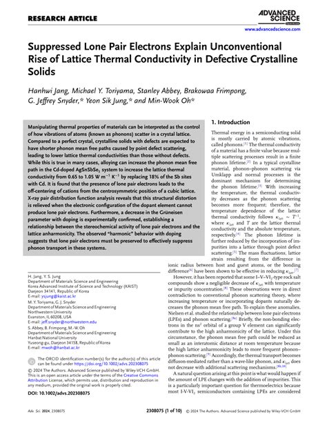 PDF Suppressed Lone Pair Electrons Explain Unconventional Rise Of Lattice Thermal Conductivity
