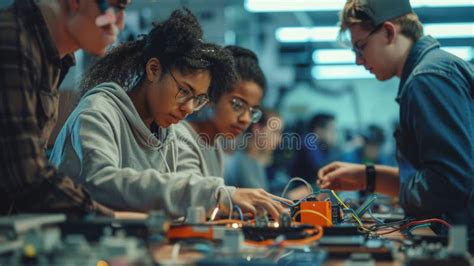 Youth Engineering Students Working On Electronics Aig41 Stock Image