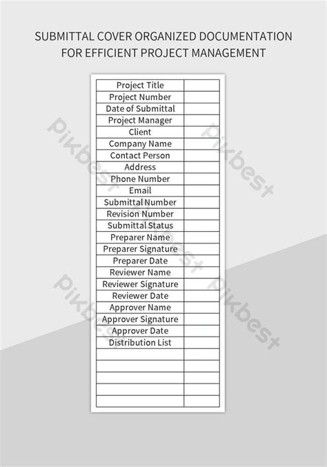 Submittal Cover Organized Documentation For Efficient Project