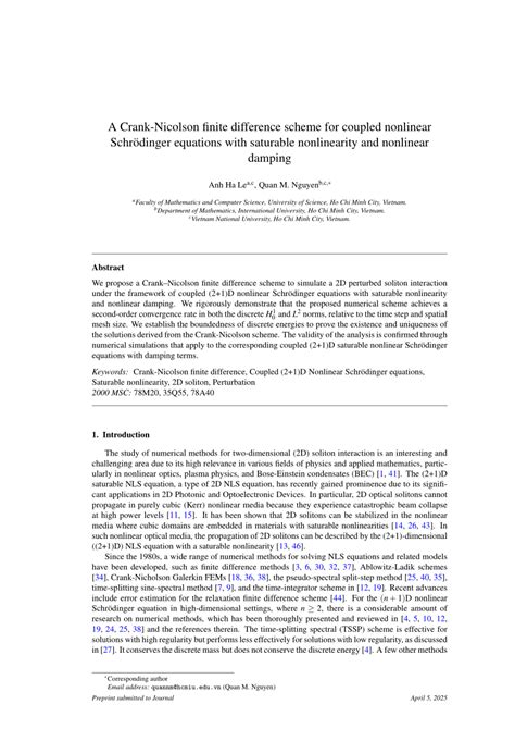Pdf A Crank Nicolson Finite Difference Scheme For Coupled Nonlinear