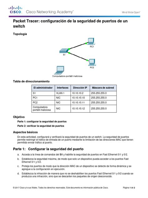 5227 Packet Tracer Configuring Switch Port Security Instructions