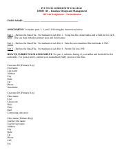 Lab Assignment Normalization IVY TECH COMMUNITY COLLEGE DBMS Database Design And