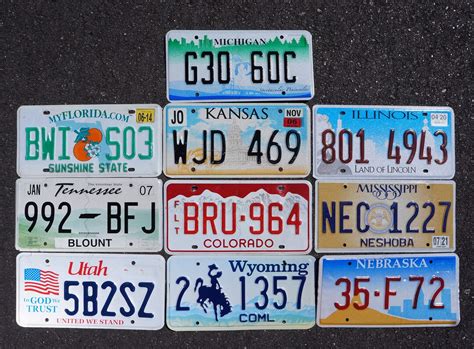 Lot Of 10 Graphic Colorful 10 States Usa License Plates Tag Plate Set