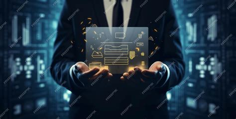 Premium Photo Businessman With Dms Folder Icon On Virtual Screen For Efficient Document Management