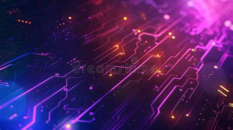 Abstract Background With Glowing Circuit Board And Neon Lights Ai Generated Stock Illustration