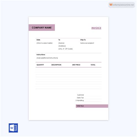 Blank Invoice Template Free Word