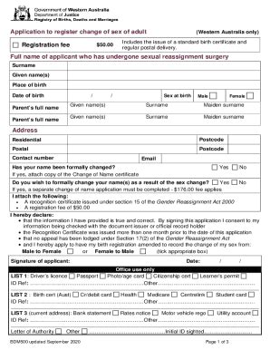 Fillable Online Application To Register Change Of Sex Of Adult Application Form Fax Email Print