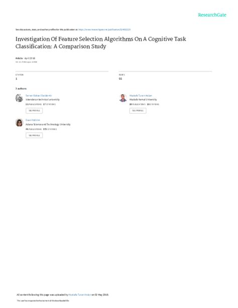 Pdf Investigation Of Feature Selection Algorithms On A Cognitive Task