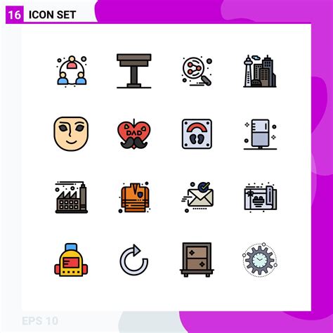 Mobile Interface Flat Color Filled Line Set Of 16 Pictograms Of Emotion Landmark Table Building
