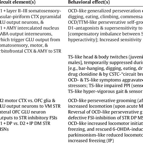 Neurostimulatory Cstc Circuit Tests Of Ts And Ocd Like Symptoms
