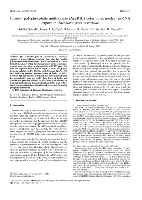 Pdf Inositol Polyphosphate Multikinase Argriii Determines Nuclear Mrna Export In