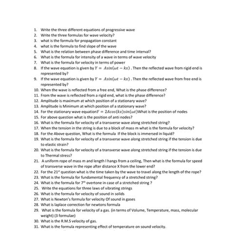 Waves Formulae Physics Assignment Teachmint