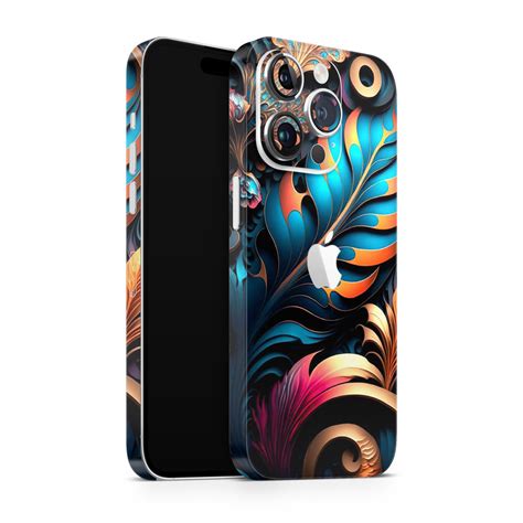 3d Embossed Skin Wrap For Apple Iphone Blue Feather Golden Spiral
