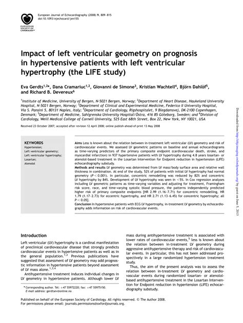 Pdf Impact Of Left Ventricular Geometry On Prognosis In Hypertensive Patients With Left