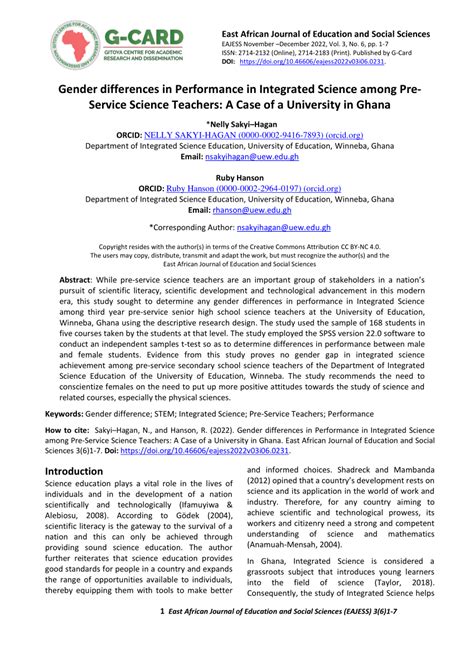 Pdf Gender Differences In Performance In Integrated Science Among Pre Service Science Teachers