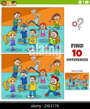 Cartoon Illustration Of Finding The Differences Between Pictures