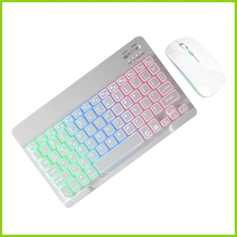 Wireless Keyboard Light Up Keys 7 Colors Backlit Key Board With Mouse Slim Portable Computer