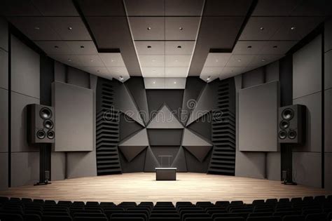 Concert Hall With Speakers And Lights On Stage Ready For The