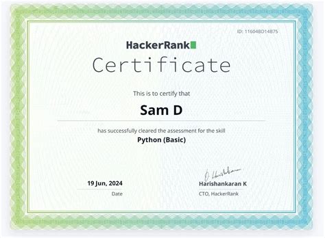 sam d on linkedin python hackerrank certification