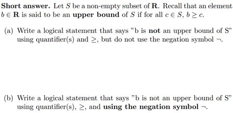 Solved Short Answer Let S ﻿be A Non Empty Subset Of R