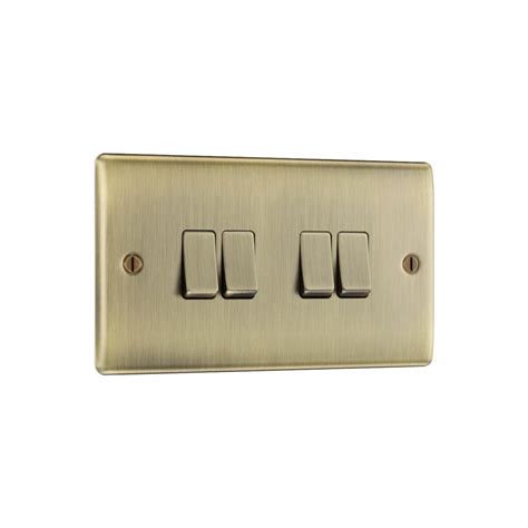 Antique Brass 10ax 4 Gang 2 Way Plate Switch Uk