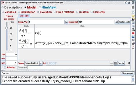 Ejs Model Evolution Page With The Ordinary Differential Equation