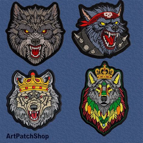 Wolf Embroidered Patch Set Biker Wolf Rasta Wolf Angry Wolf Gold Crown Wolf Iron On