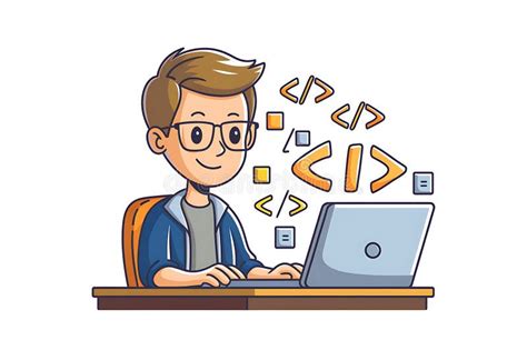 A Young Programmer Coding On His Laptop Stock Illustration Illustration Of Laptop Screen