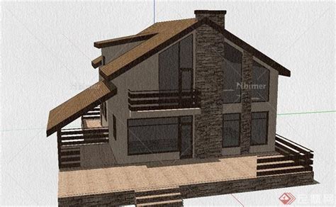 某两层坡屋顶式乡村住宅建筑设计su模型 原创 Sketchup模型库 毕马汇 Nbimer